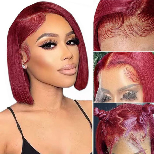 Short Human Hair Wigs 180% Density Bob Lace Cloaure Wig 99J Burgundy ...