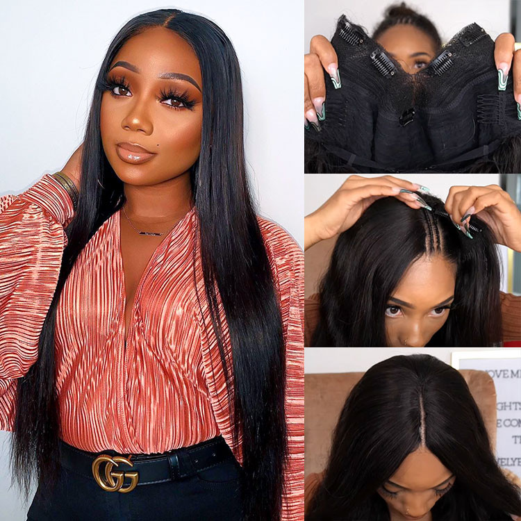 Straight U Part Wigs Glueless Human Hair V Part Wigs For Sale - Wiggins ...