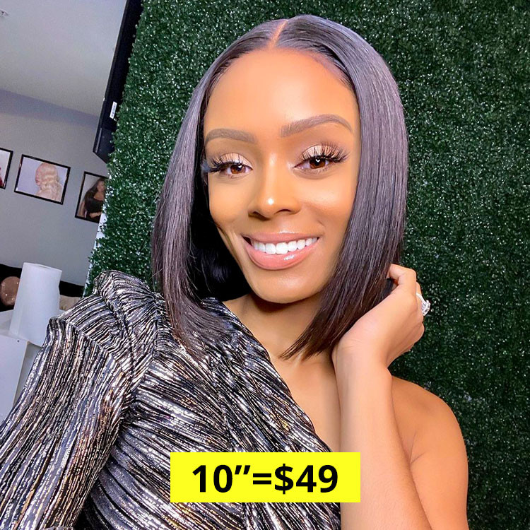 Straight Human Hair Bob Wigs With Middle Part Blunt Cut Bob Wigs ...