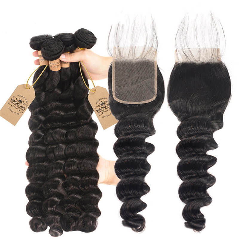 Loose Deep 4pc Weaves With Closures 4*4 Lace Closure Human Hair ...