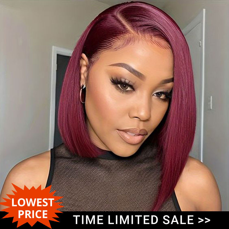 Short Human Hair Wigs 180% Density Bob Lace Cloaure Wig 99J Burgundy ...
