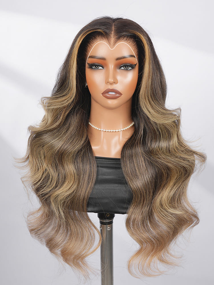 M Hairline Highlight Body Wave Human Hair Wig 13x4 Pre-Cut Glueless ...