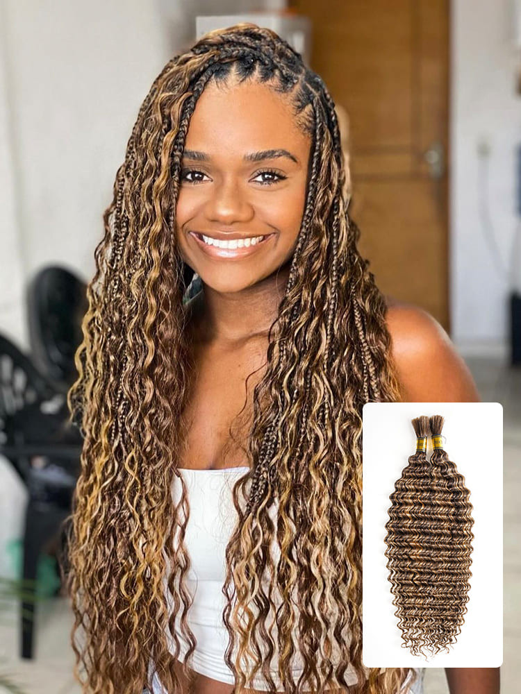 Deep Wave Bulk Hair 4/27 Human Braiding Hair For Boho Braids No Weft ...