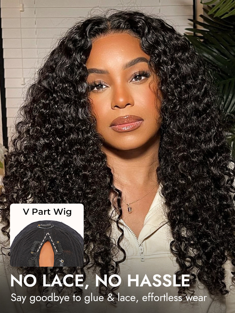 Wiggins V Part Wigs Curly Human Hair Middle Part Wigs - Wiggins Hair