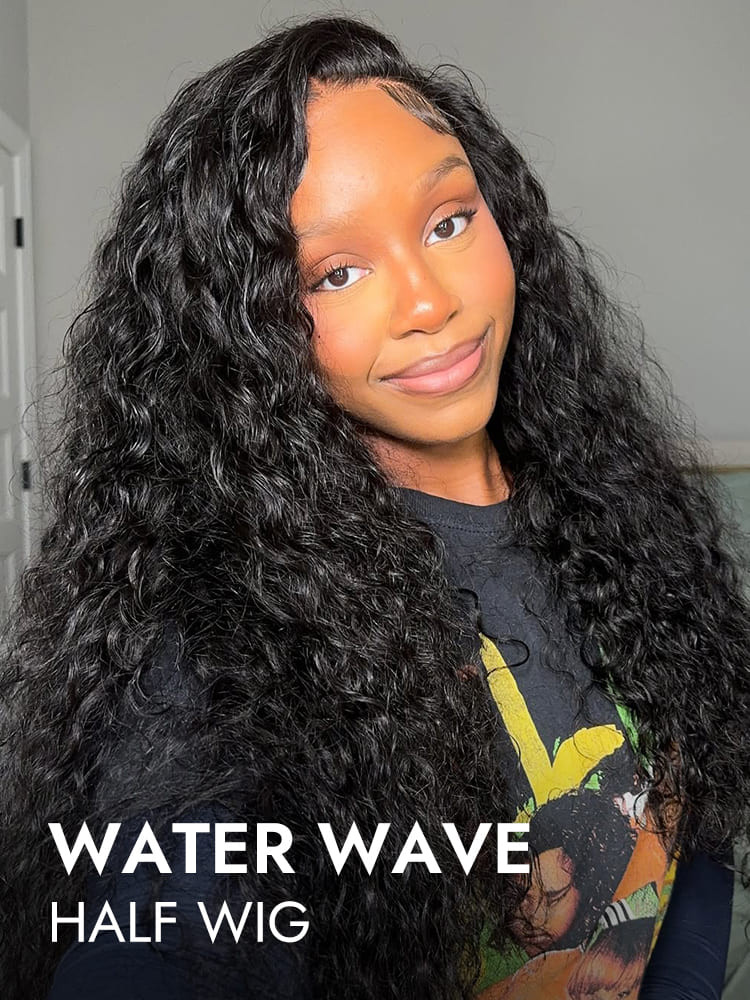 Water Wave Half Wig Wear To Go Human Hair Glueless Wigs With Drawstring ...