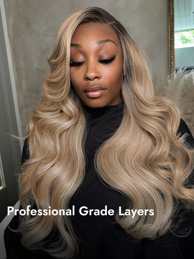 Multi-Layered Ombre Light Ash Blonde Body Wave Human Hair 13x6 HD Lace ...
