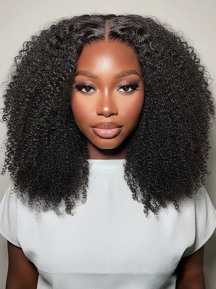 Afro Curly Human Hair Wig 6x8 Drawstring Glueless Lace Closure Wigs ...
