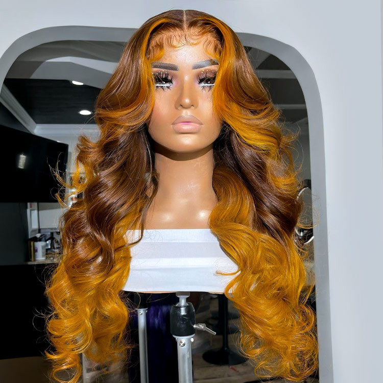 Ginger Brown Highlight Lace Front Wigs Human Hair - Wiggins Hair