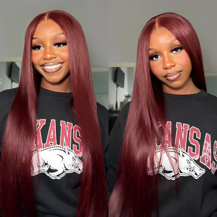 Cherry Cola Red Human Hair Wigs Straight Cherry Red Colored Hair ...