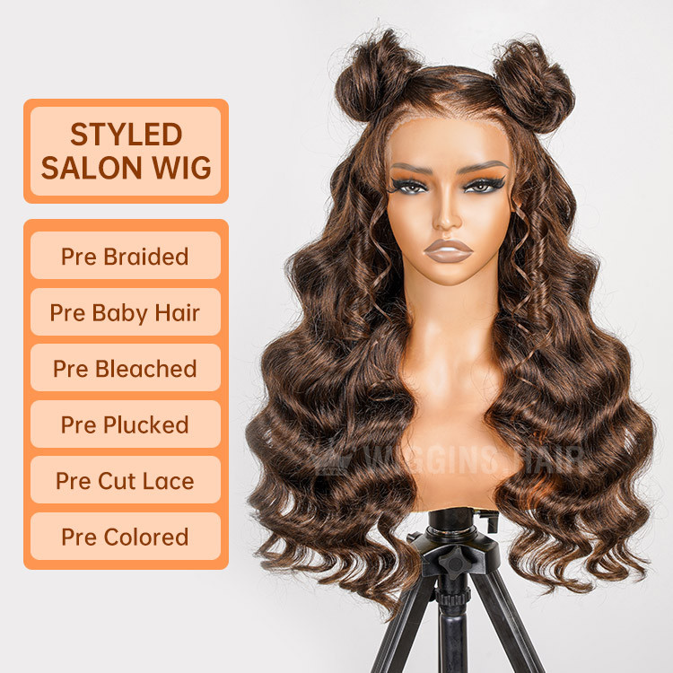 Dark Brown Double Buns Hair #4 Body Wave 13x6 Wig With Zigzag Parting ...