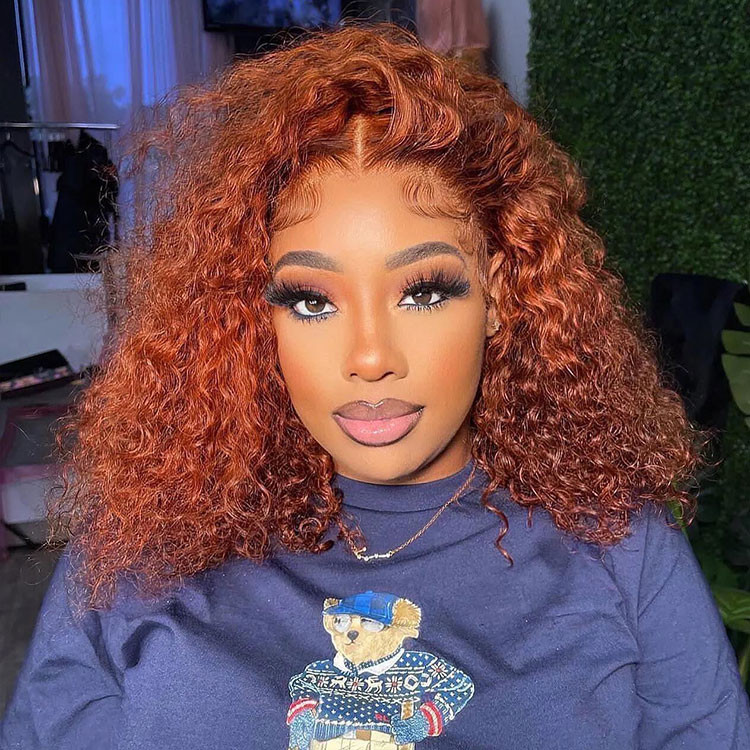 Short Orange Curly 13x4 Lace Front Bob Wigs - Wiggins Hair