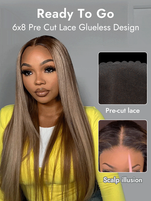 Honey Blonde Balayage Straight Human Hair 6x8 Pre Cut Lace Front ...