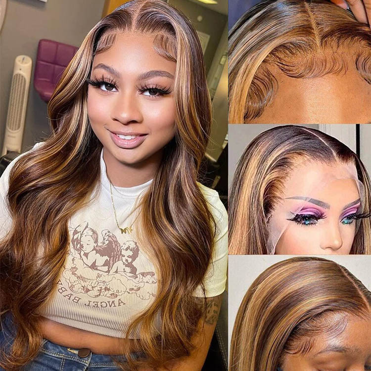 #P30/27 Ginger Orange Body Wave Lace Front Wigs With Highlight ...