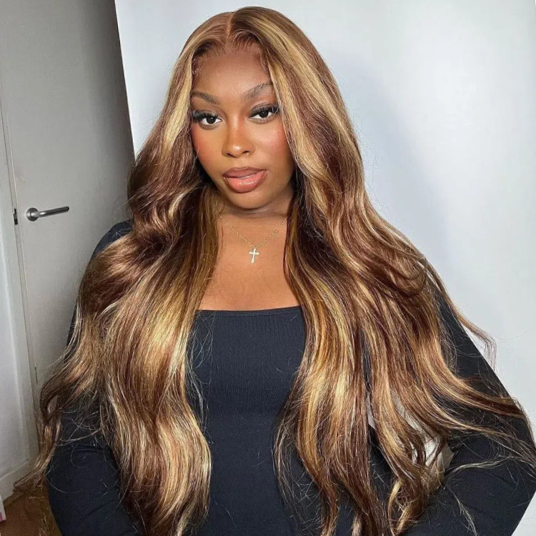 #P30/27 Ginger Orange Body Wave Lace Front Wigs With Highlight ...