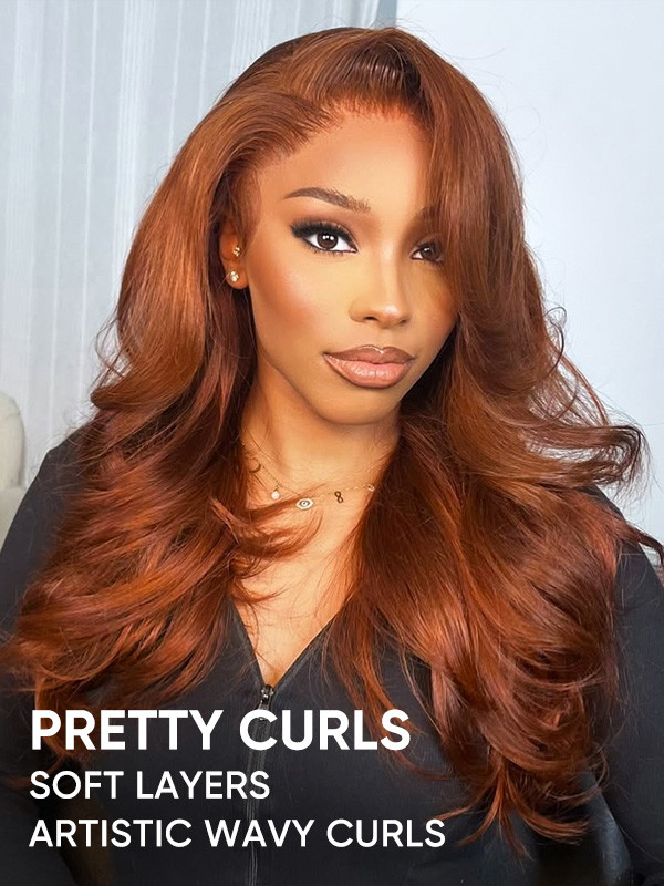 Ginger Red Wig Side Part Curtain Bangs With Layers 13x4 Lace Front Wigs ...