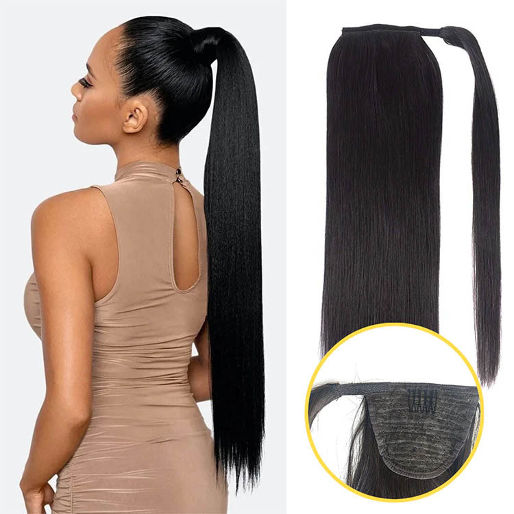 Straight Ponytail Extensions With Hair Wrapped Around - Wiggins Hair ...