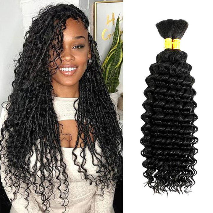 Deep Wave Bulk Human Hair For Braiding Wavy Micro Brading Hair No Weft ...