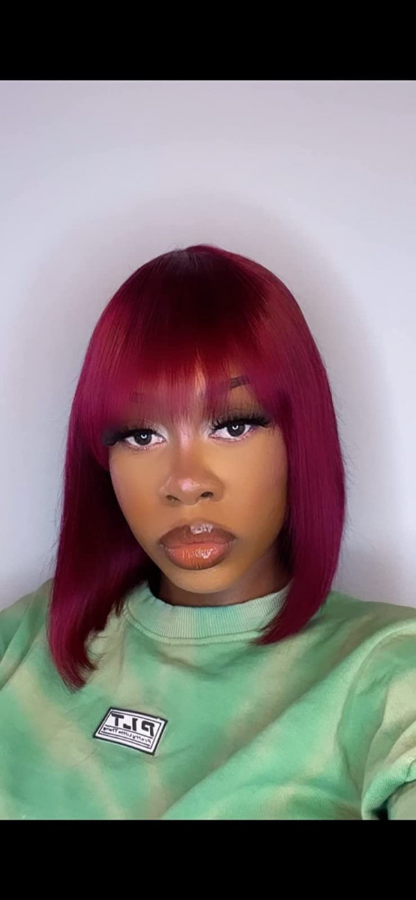 12 Inch Straight 99J Bob Wigs With Bangs Affordable Wigs -Wigginshair