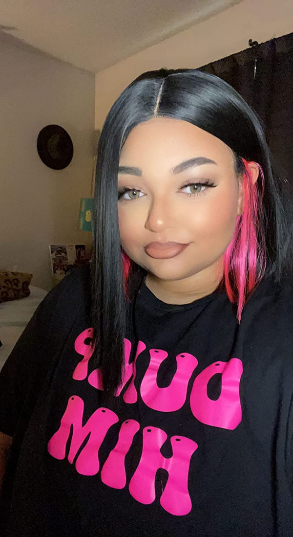 Black Wig With Pink Highlights Straight Bob Wigs Human Hair -Wigginshair